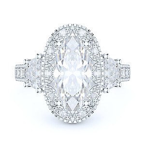 PRSTANI Sterling Silver Vintage Milgrain 3CT Simulated Oval Cut & Half Moon Stone Diamond Halo Engagement Ring (9)