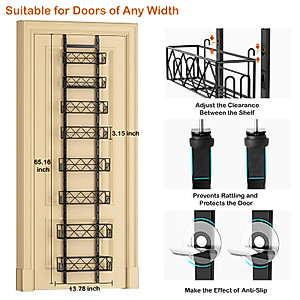 Over the Door Pantry Organizer 8-Tier Adjustable Baskets Hanging Spice Door Rack Narrow - 13.78" W x 65.16" H Behind the Door Storage for Kitchen, Bathroom, and Closet Organization- Black