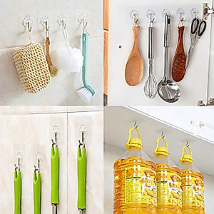 ONESWI Adhesive Wall Hooks 15lb(Max) Transparent Reusable Traceless Hooks,Waterproof and Oilproof,Bathroom Kitchen Heavy Duty Self Adhesive Hooks,20 Packs