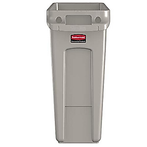 Rubbermaid Commercial Products Slim Jim Trash/Garbage Can with Venting Channels, 16-Gallon, Beige, for Kitchen/Office/Workspace, Pack of 4