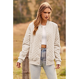 PRETTYGARDEN Womens Fall Fashion Jacket Long Sleeve Button Down Trendy Casual Outerwear Clothes Winter Coats with Pockets (Beige,Small)