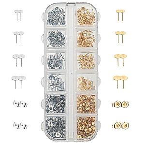 Gold Earring Posts and Backs - 400 Pcs 316L Stainless Steel Hypoallergenic Earring Studs for Jewelry Making with Butterfly Earring Backs, Earring Making Kit for DIY Jewelry (Gold)