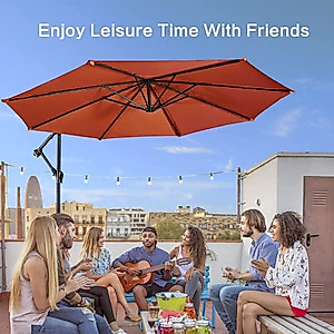 Jardin-Monde 10 FT Patio Umbrella Deluxe - Outdoor Deck Cantilever Umbrella, Hanging Market Offset Umbrella for Backyard Garden Poolside Lawn, Crank Lift & Cross Base, 8 Ribs - PS300-RED
