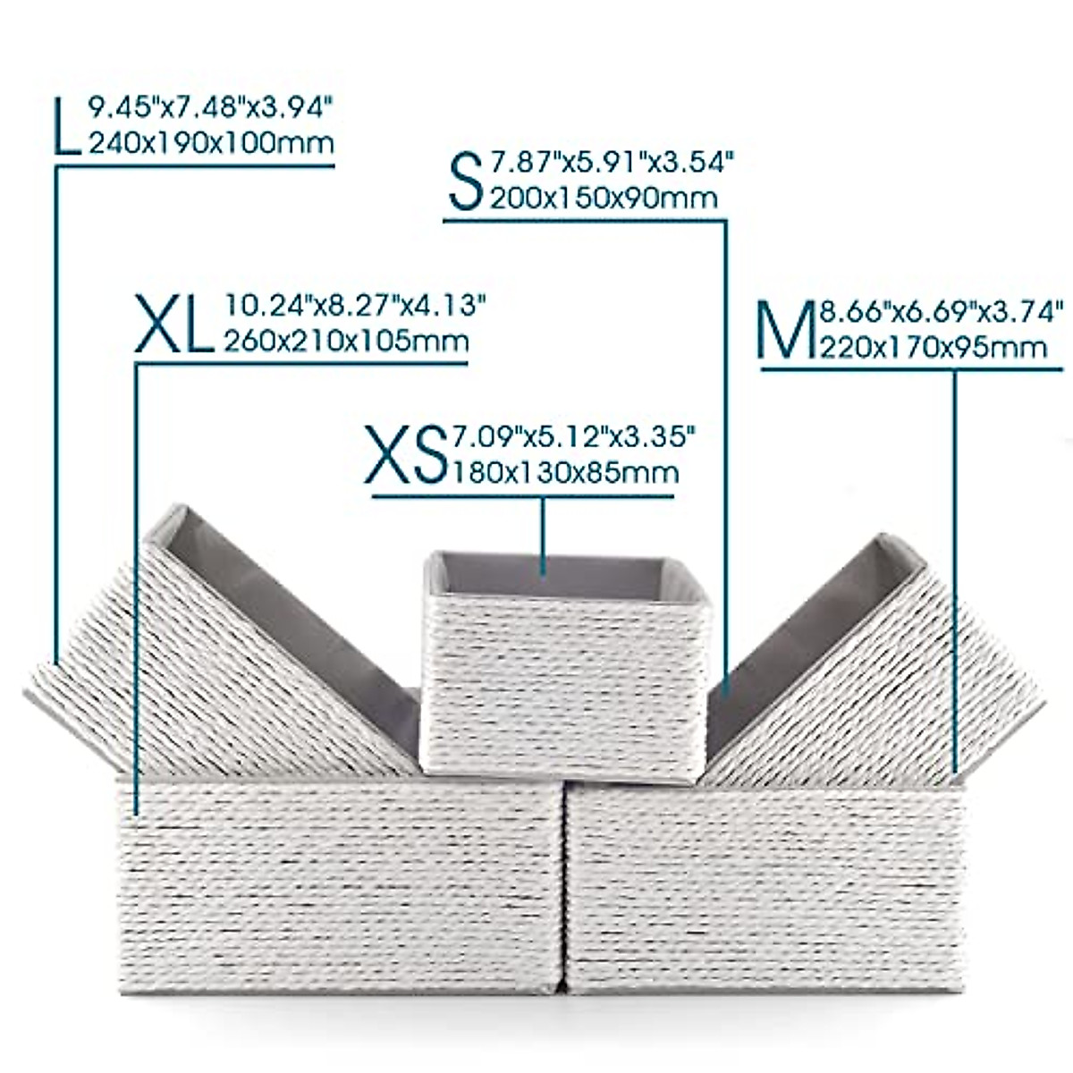 Acrola 5-Pack Decorative Storage Baskets, Stackable, Woven Paper Rope with Fabric Liner (Cream White) ST05001