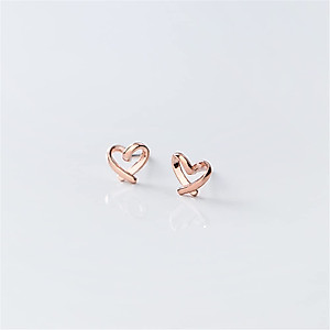 Minimalist Heart Sterling Silver Earrings for Women Girls Teens Charm Hollow Love Hearted Stud Tiny Small Cartilage Tragus Post Pin Hypoallergenic Pierced Ear Jewelry Birthday Mother's Day Gifts 14K Rose Gold