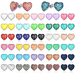 32 Pairs Faux Druzy Stud Earrings Stainless Steel Druzy Stud Earrings Glitter Pierced Earrings for Women Girls (Heart Shape)