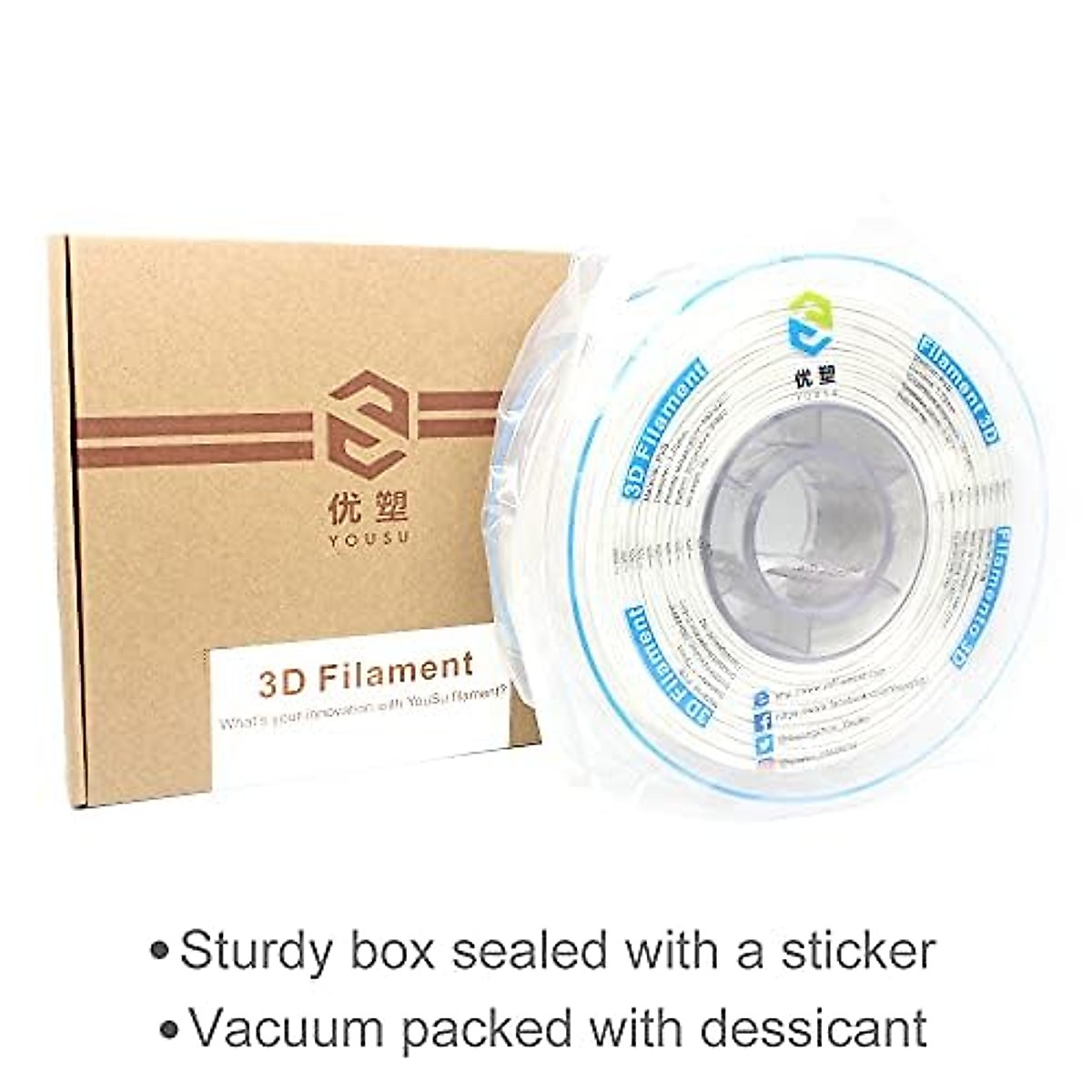 YOUSU White PVB Filament 1.75 mm for 3D Printer & 3D Pen 1 kg (2.2 lbs), Print As Easy as PLA Filament, can be Polished with Alcohol to get Smooth Surface.