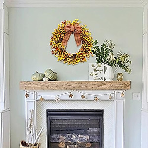 Bibelot 20 Inch Fall Wreath Yellow with Green Leaves Wreath Yellow Daisy Artificial Grains Yellow Flower Wreath for Front Door Wreath,Farmhouse Decor Indoor&Outdoor Wedding Wall Home Decor