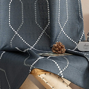 jinchan Geometric Embroidered Privacy Curtains for Living Room Light Blocking Short Window Curtains Drapes Elegant Modern Grommet Window Treatment for Bedroom W50 x L63 Inches 2 Panels Set Navy Blue