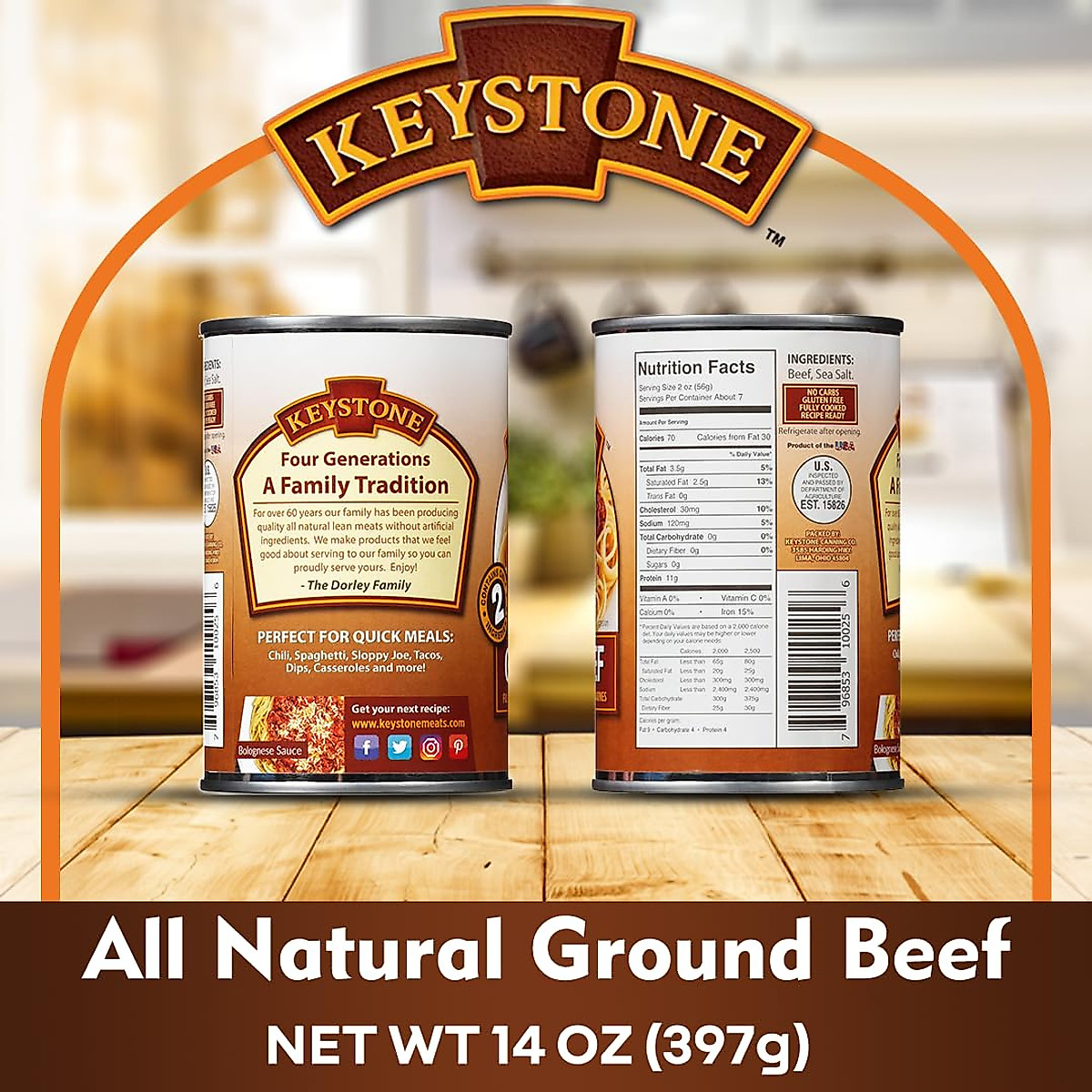 Keystone All Natural Ground Beef 14 Ounce Long Term Emergency Survival Food Canned Meat | Fully Cooked Ready to Eat | Gluten Free Family Pack of 6