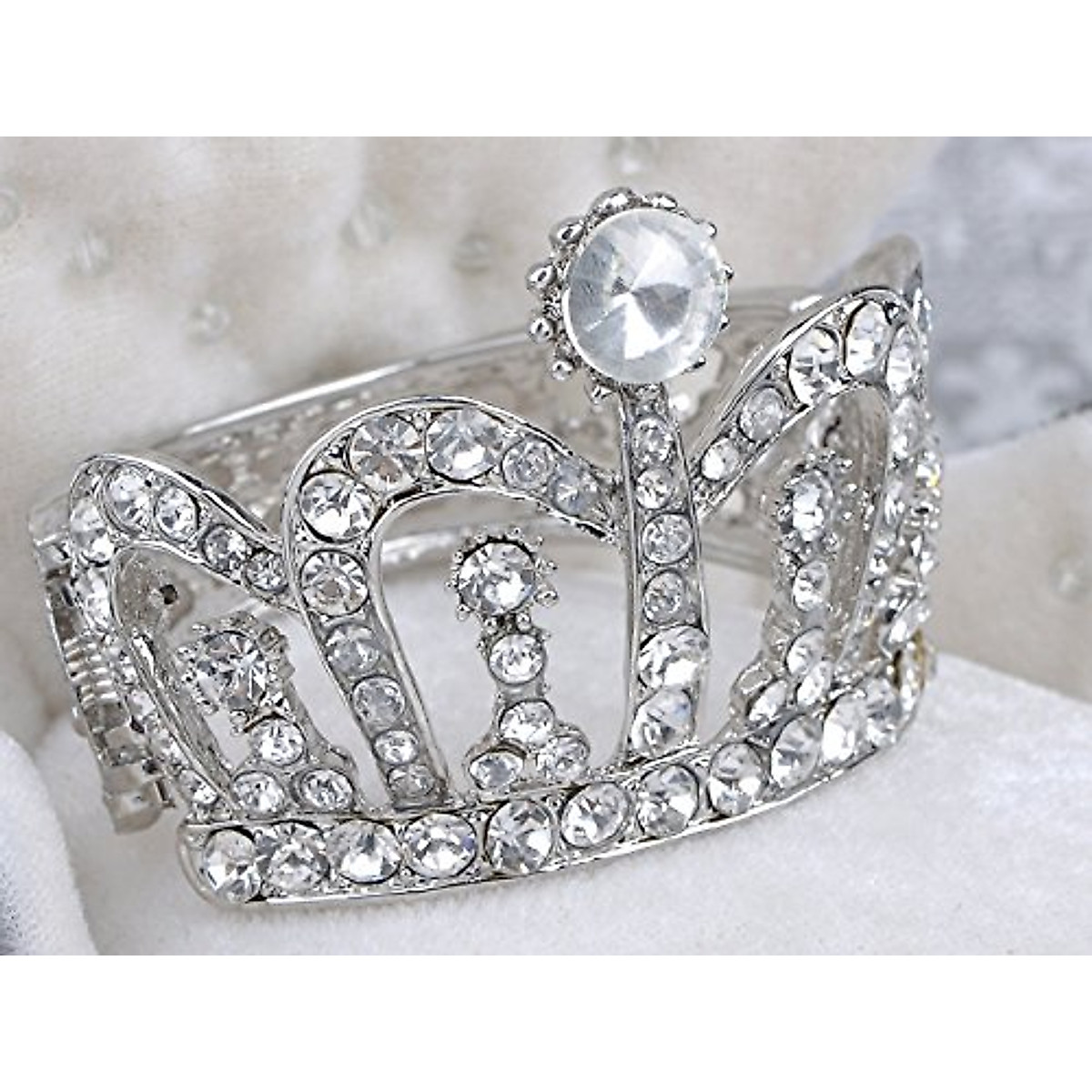 Alilang Silvery Tone Clear Crystal Colored Rhinestones Crown Tiara Princess Cuff Bracelet
