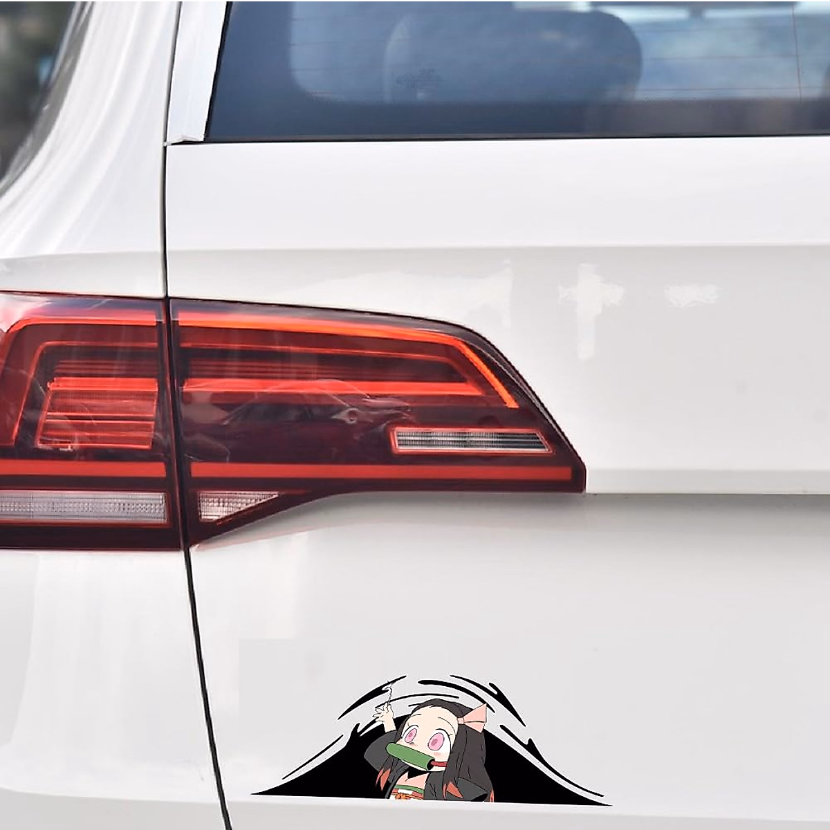 EARLFAMILY 5.1'' Cute Devil Girl Nezuko Peeker Decals Funny Car Sticker for Bumper Trunk Motorcycle Laptop JDM Car Accessories Decor Vinyl Decal Waterproof