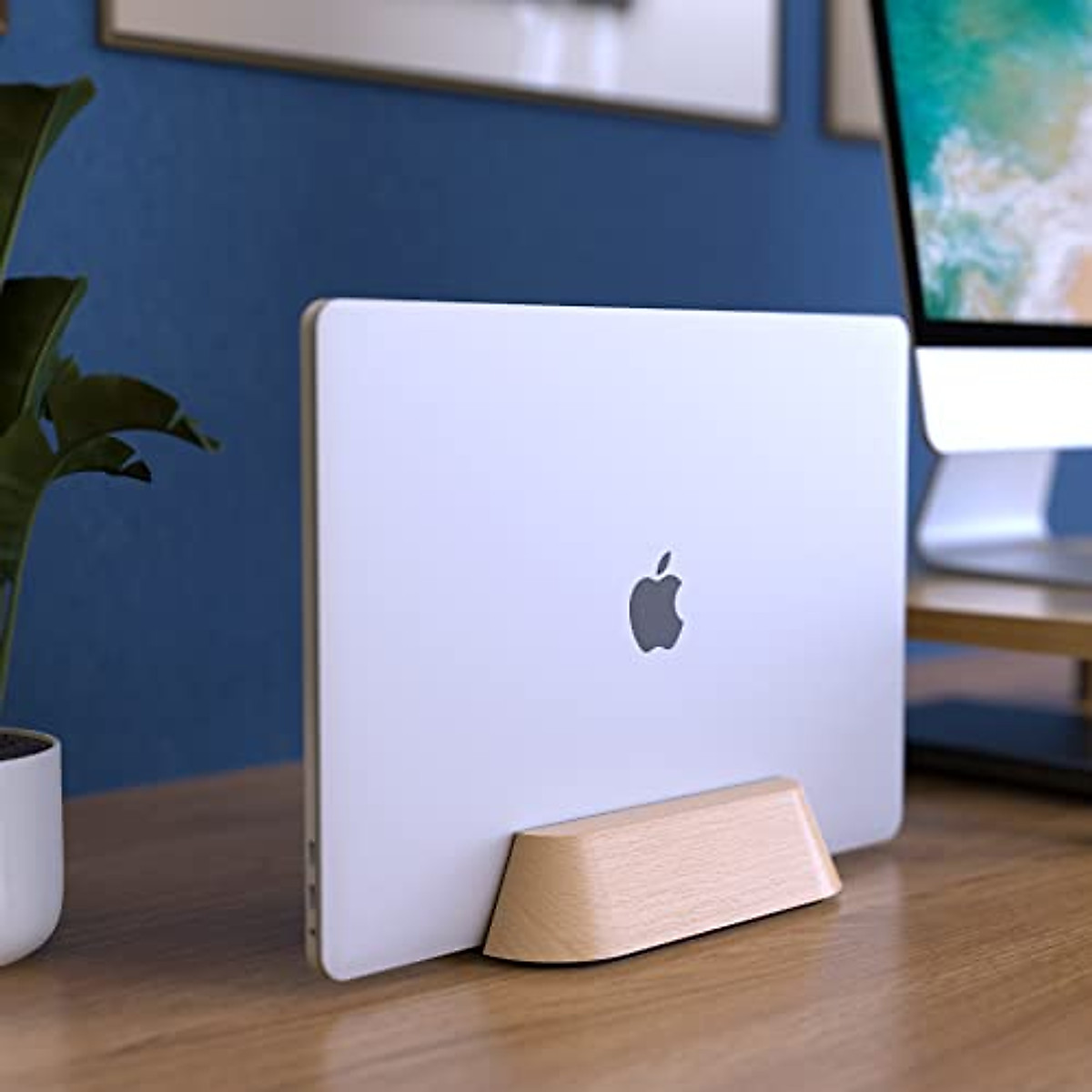 KUSOVILI Vertical Laptop Stand for Desk, Adjustable Vertical Laptop Holder, Natural Wood Desktop Dock for Apple MacBook pro, Surface, Lenovo, Dell and More (up to 17.3 inches)