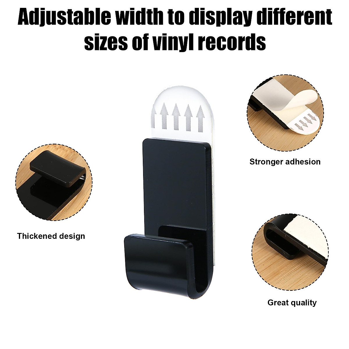 30pcs Vinyl Record Wall Mount Display Holder, 10 Sets Acrylic Vinyl Record Hanger Self Adhesive Vinyl Record Shelf Minimalist Album Racks Wall Display Stand for LP CD Display Card Collection(Black)