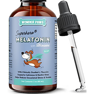 Wonder Paws Melatonin for Dogs – Pet Melatonin with L-Theanine (Suntheanine®) –Occasional Anxiety Relief for Dogs, Stress, Calming, Relaxation & Sleep Support – Liquid Dog Melatonin 2oz (60ml)
