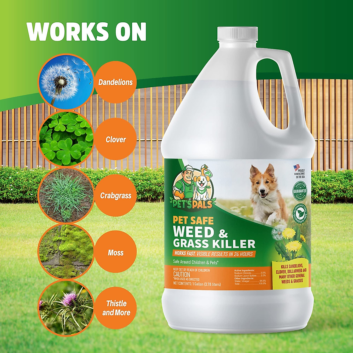 Pet's Pal Natural Weed Killer | Pet Safe Spray | Ready-to-use Natural Herbicide | Environmentally Safe | Bee Safe | Glyphosate Free | Safe for Kids (1 Gallon)