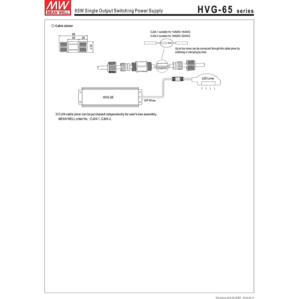 MEAN WELL HVG-65-12A 65 W Single Output 2.71 A 12 Vdc Output Max IP67 Swithcing Power Supply - 1 item(s)