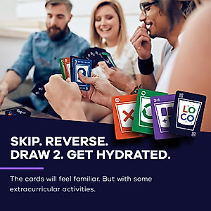 DUNZO® - Party Version of Classic Card Game with 4 Unbreakable Glasses - Draw Two, Skip, Reverse, Get Hydrated - Fun Party Game & Funny Gifts - Adult Games for Game Night - Adult Party Games