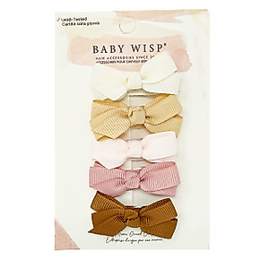 Baby Wisp 5 pc Tiny Hair Bows Newborn Infant Toddler Baby Girl Hair Accessory Hair Clips Gift Set - Sand Castle