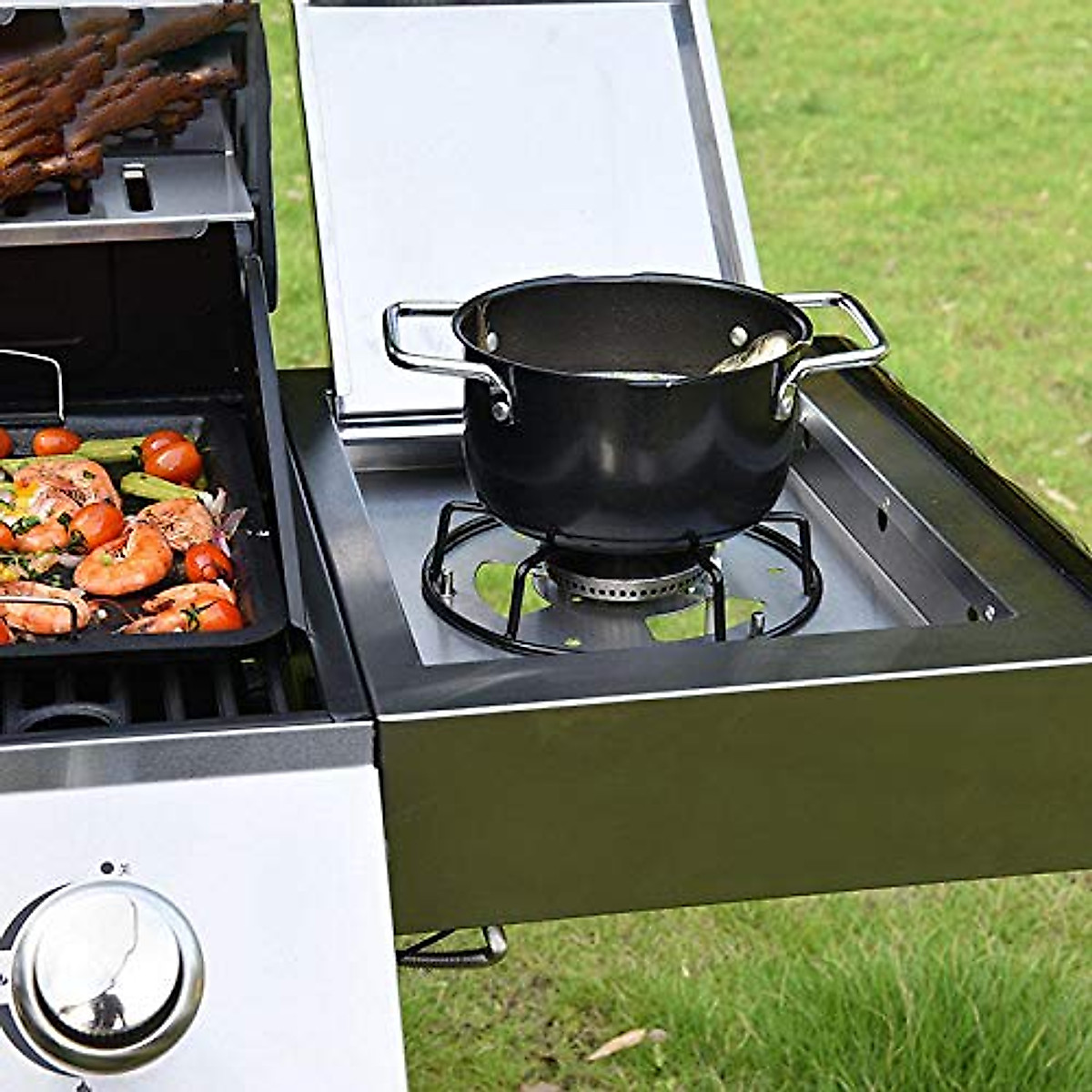 NaoSIn-Ni 4 Burner BBQ Propane Gas Grill, Stainless Steel 60,000 BTU Patio Garden Barbecue Grill with Two Foldable Shelves Removable Design