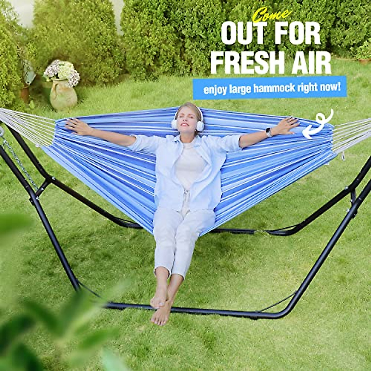 Zupapa Hammock Stand and Hammock, 2 Person Steel Hammock Frame and Hammock, 550LBS Capacity, Backyard Camping Use