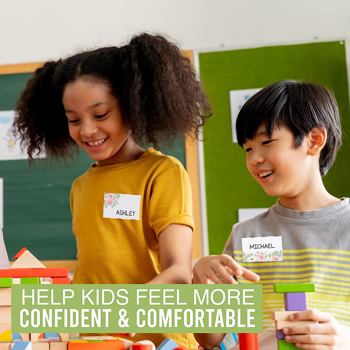 Hadley Designs 56 Floral Self Adhesive Name Tags Sticker for Kids - Name Tag Stickers for Kids Name Labels for School, Nametags Labels for Classroom Labels for Teachers, Sticky Name Tags for Clothes