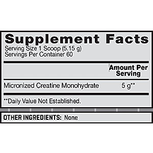 BSN Micronized Creatine Monohydrate Powder, Unflavored, 2 Months Supply-60 Servings