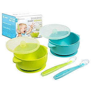 Sperric Silicone Suction Baby Bowl with Lid - BPA Free - 100% Food Grade Silicone - Infant Babies And Toddler Self Feeding
