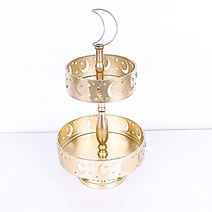 PTYQU Eid Mubarak Golden Metal Tray Decorations Cookies Storage Ramadan Ornament Party Festival Table Decor-Double-Layer Assembly