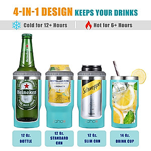 Jahao 4-in-1 Can Cooler, Stainless Steel Double-Wall Vacuum Insulated Beer Cooler/Can Holder/Slim Can Coolers for 12oz Cans, Slim Cans and Beer Bottles, or as a 14oz Coffee Mug