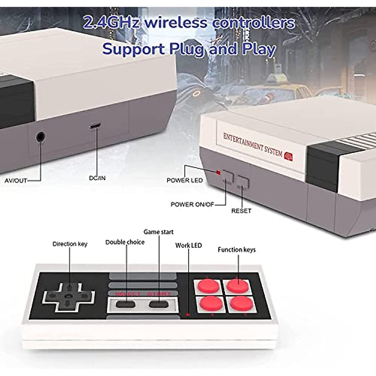 Retro Game Console, Mini Classic Game System with 2 Classic Wireless Controllers and Built-in 620 Games, RCA Output Plug & Play Childhood Mini Classic Console, Birthday Gifts.