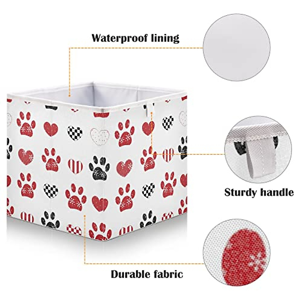 xigua Storage Cube Puppy Paw Prints Foldable Storage Bins, Closet Shelves Organizer Fabric Storage Baskets for Clothes, Toys, Books, Office Supplies (Square)