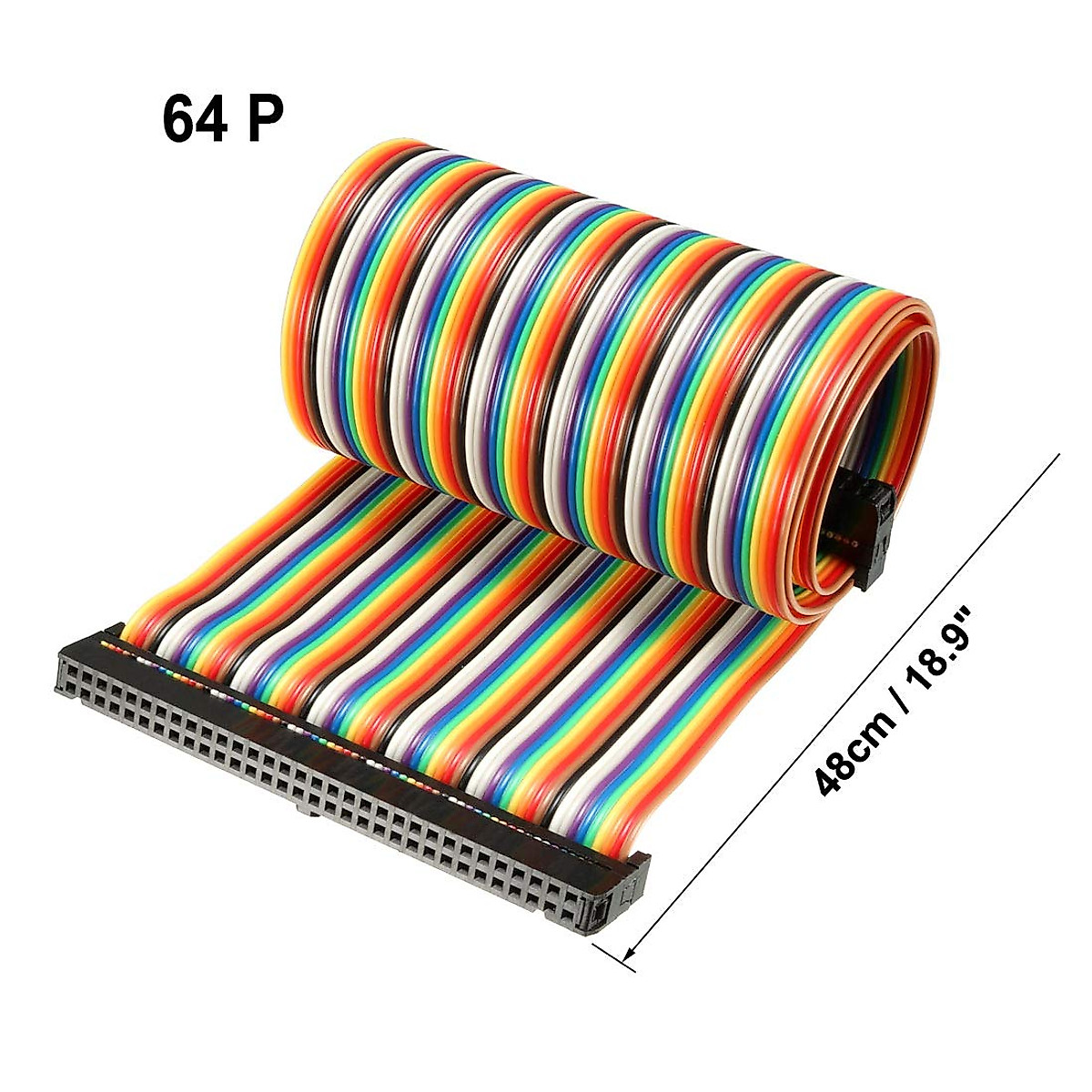 uxcell IDC Rainbow Wire Flat Ribbon Cable 64 Pins 48cm Length 2.54mm Pitch 2pcs Type-C