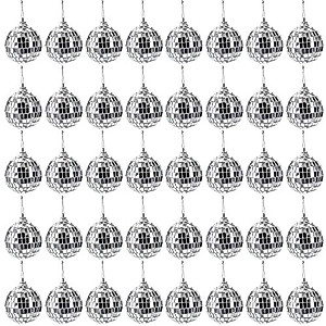 Suwimut 40 Pack Mirror Disco Ball, 2 Inch Silver Hanging Disco Light Mirror Ball with Attached String for Party Wedding Home Decoration, Stage Props, Christmas Xmas Tree Ornament
