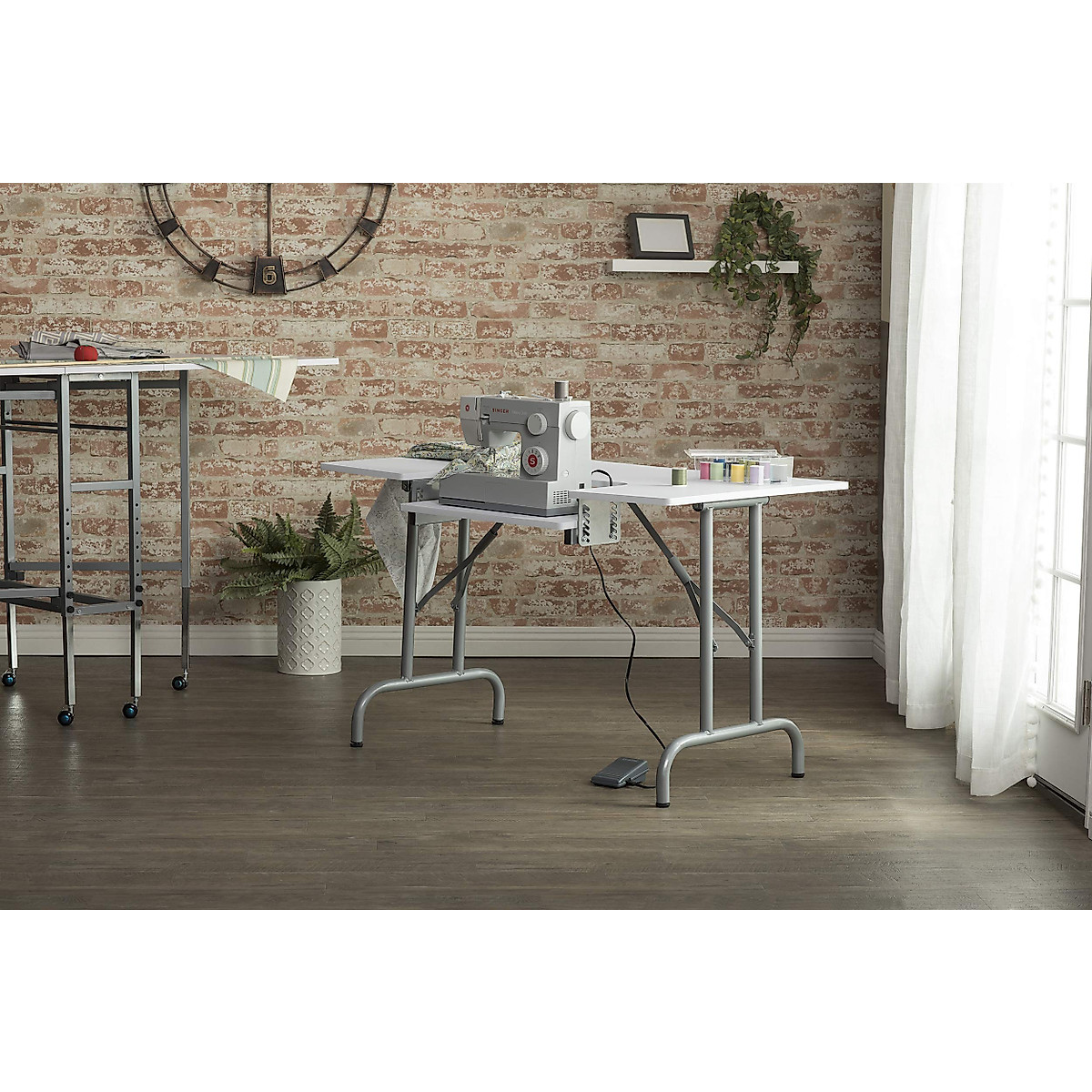 Sew Ready Folding Multipurpose Sewing Table - 47.5" W x 28" D Foldable White Hobby and Sewing Machine Table with Adjustable Shelf - Can Also Be Used as Computer Desk