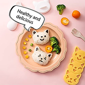 Cute Cat Rice Ball Molds 6 Sets Sushi Molds Bento Accessories Kits with 3PCS Vegetable Fruit Cutter Shapes and 1PC Gimbap Mold Triangle for Nori Rice Making DIY Bento Box Picnic Tools