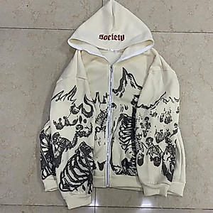 NEWSAIL Women Rhinestone Y2K Spider Skeleton Zip Up Hoodies,Rhinestone Y2k Sweatshirt for Women Oversized Skeleton Hoodie (10,S)