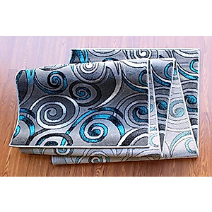 Masada Rugs, Modern Contemporary Woven Area Rug, Hand Carved (32 Inch X 10 Feet, Turquoise)