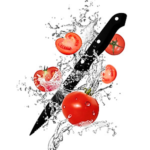 EUIRIO 8-Pieces Steak Knives,Matte Black Steak Knives Set of 8,Stainless Steel Serrated Steak Knives,Full Tang Triple-Riveted Dinner Knives with Laser Pattern,Dishwasher Safe for Kitchen Restaurant