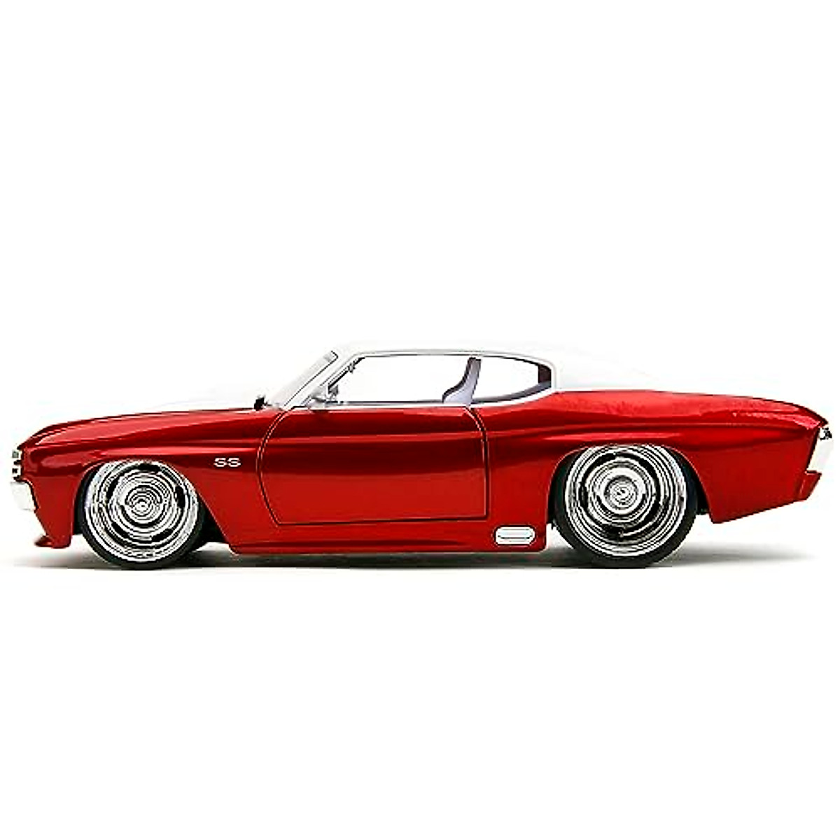 1971 Chevy Chevelle SS Candy Red with White Top, White Stripes and White Interior Bigtime Muscle Series 1/24 Diecast Model Car by Jada 35020