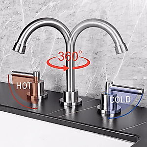 HOTTIST Widespread Bathroom Faucet for Sink 3 Hole, 2-Handle 8 inch Bathroom Sink Faucet with Pop Up Drain and Supply Hoses, Brushed Nickel