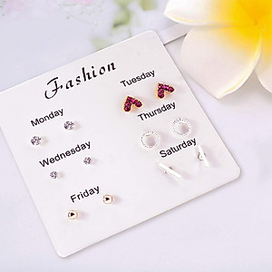 Stud Earrings Set Crystal Pearl Round Circle Heart Cubic Zirconia Geometric Ball Hypoallergenic Earring Set Charm Trendy Piercing Jewelry Gift for Women Girls Teens Lady,30 Pairs Earring