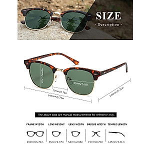 AEVOGUE Polarized Sunglasses For Women And Men Semi Rimless Frame Retro Sun Glasses AE0369 (Matte Tortoiseshell Green Lens&Transparent Brown Blue)