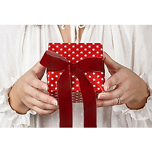 Threetols 50 Yards Red Velvet Wired Edge Ribbons, 2.5inch Red Velvet Solid Ribbon Gilt Edged Burlap Ribbon for New Year Birthday Party Wrapping DIY Craft Decoration Wreaths Bow