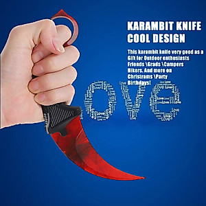 TOPOINT 2 Packs Karambit Knife CS Game Knife, Fixed Blade Knife with Sheath and Cord Karambit Knife for Hunting Camping, Field Survival,Collection (Red Black)