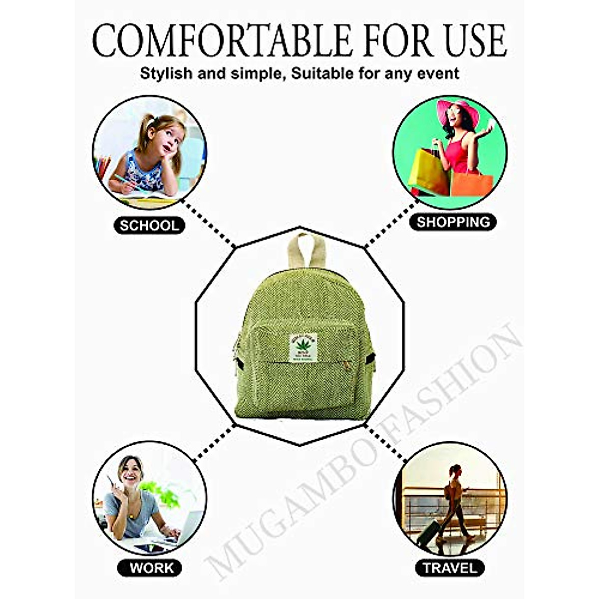 Eco Friendly Mini Backpack For women Handmade Hemp Backpack For Women organic Beautiful Small Backpack (LIGHT GREEN)
