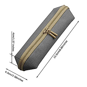 Enyuwlcm Canvas Stationery Stylish Small Pencil Pouch and Slim Pencil Case with 2 Zippers 1 Pack Dark Gray