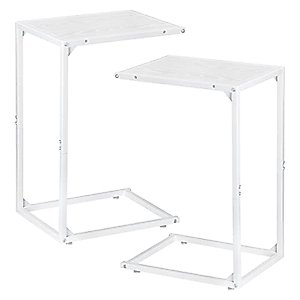 C Shaped End Table Set of 2, Snack Side Table, C Tables for Couch, Couch Tables That Slide Under, for Living Room, Bedroom, White