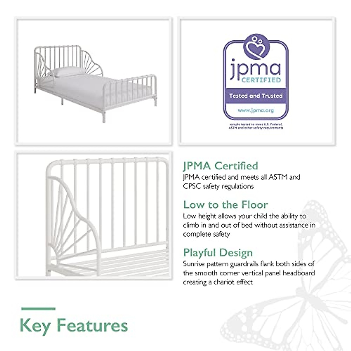 Little Seeds Quinn Whimsical Metal Toddler Bed, White