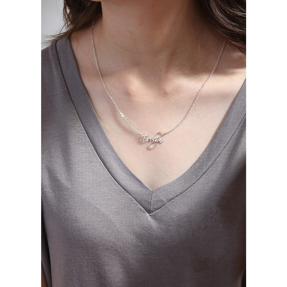 Yoke Style Custom Name Necklace Personalized, Sterling Silver Customized Charm Necklace Jewelry Gift for Women